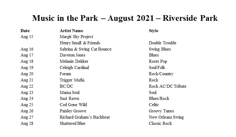 Performance schedule released for 2021 Music in the Park | B100