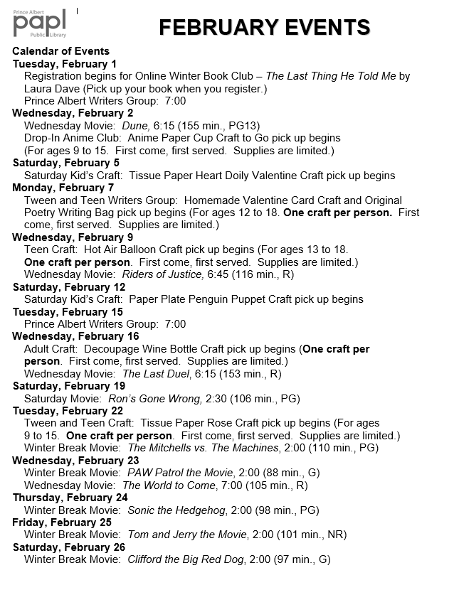 Upcoming Programs for Prince Albert Public Library | paNOW