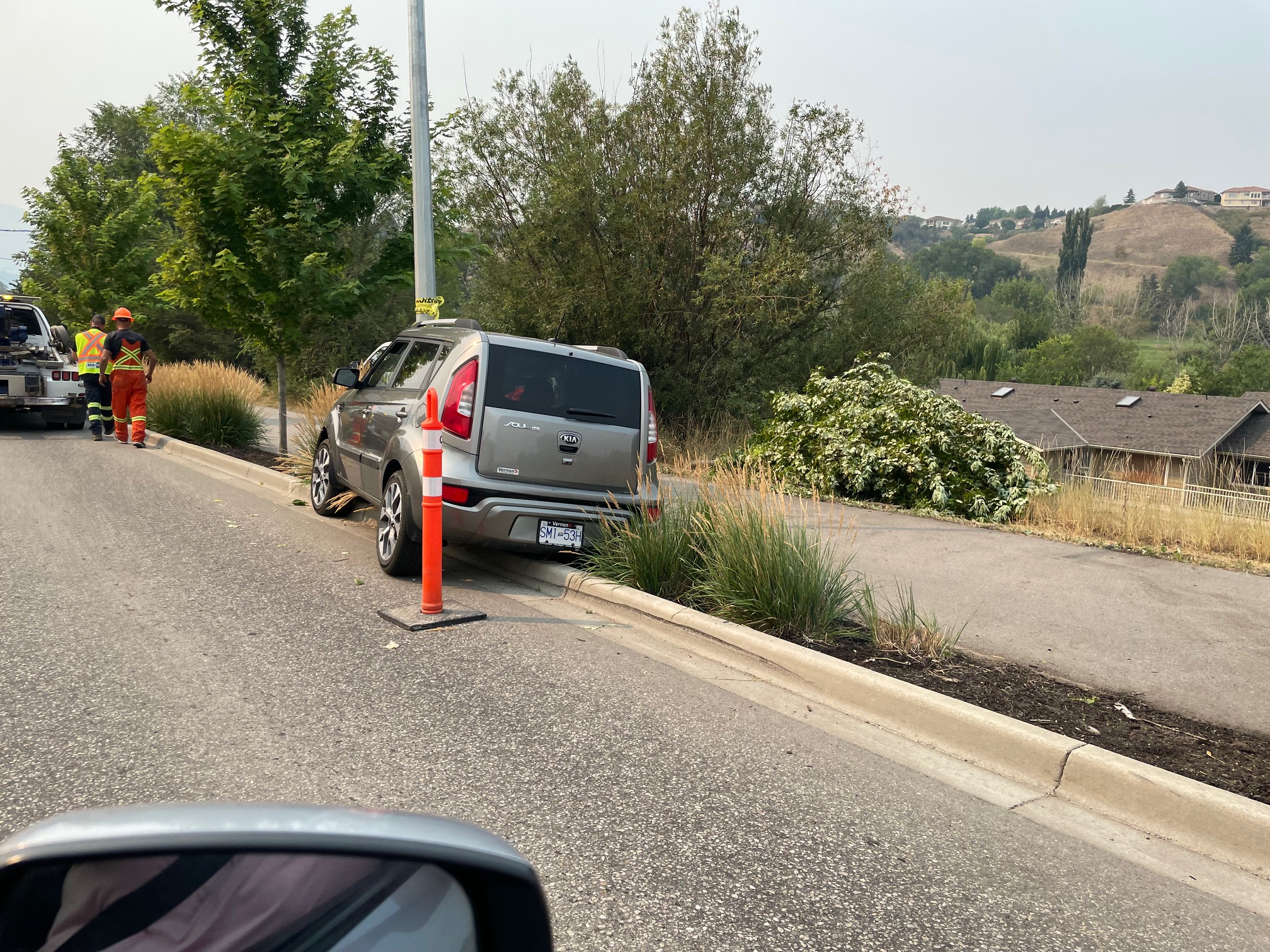 Vehicle hits pole, tree on Kal Lake Road | Vernon Matters