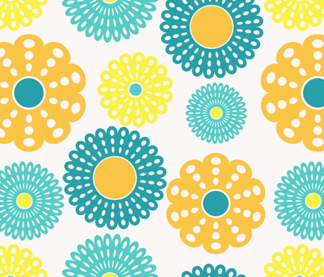 yellow and blue flowers fabric - suziedesign - Spoonflower