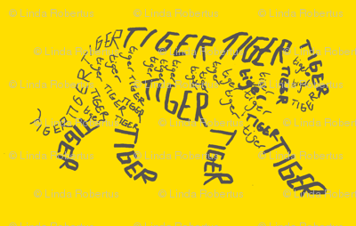 Tiger Calligram fabric - blue_jacaranda - Spoonflower