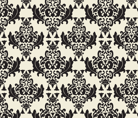 Black and Cream Damask fabric - mayabella - Spoonflower