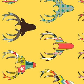 90° retro deer head yellow - Spoonflower