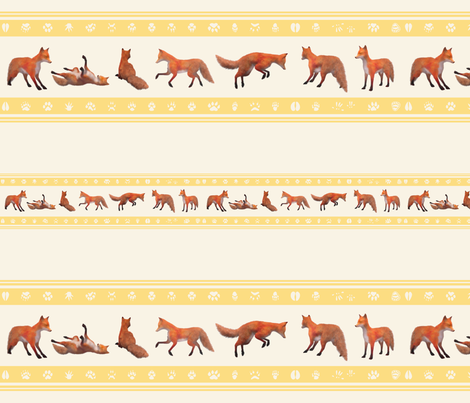 Red Fox Border, Gold fabric - animotaxis - Spoonflower