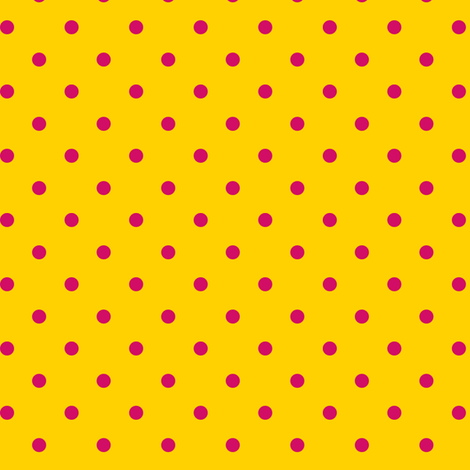 Pink Polka Dots on Yellow fabric - stitchwerxdesigns - Spoonflower