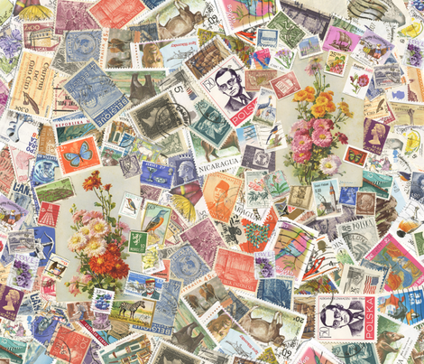 Postage stamp collage fabric - peppermintpatty - Spoonflower