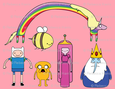 adventure time pink design with rainbows fabric - cala4899 - Spoonflower