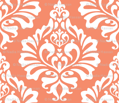 Damask: Coral fabric - nadiahassan - Spoonflower