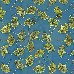 Ginkgo Leaves on Deep Blue - Spoonflower