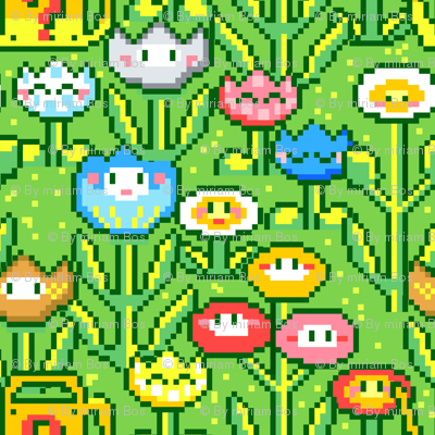 8bit Flowergarden wallpaper - irrimiri - Spoonflower