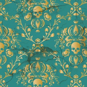 Teal Skull Damask - Spoonflower