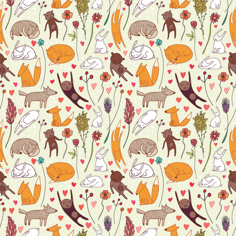 cute animals seamless pattern fabric - apolinarias - Spoonflower