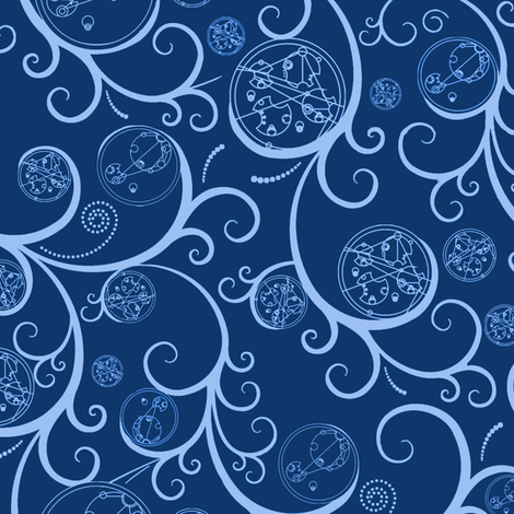 Blue Scroll Geometric Medium fabric - costumewrangler - Spoonflower