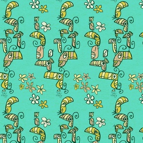 tiki tony birds aqua - Spoonflower