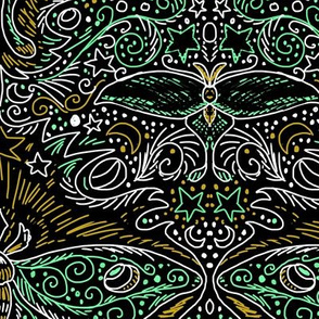 chalkboard filigree luna moth damask - Spoonflower