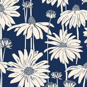 Sunshine Daisy - Cream Indigo - Spoonflower