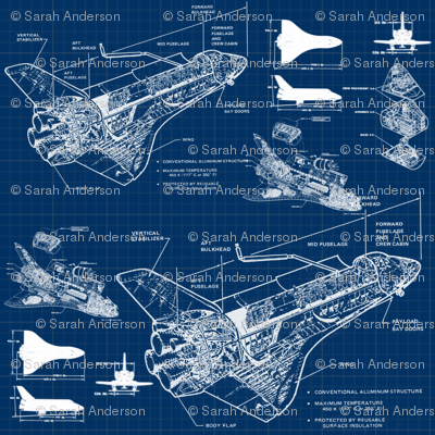 Shuttle Blueprints fabric - sharksvspenguins - Spoonflower