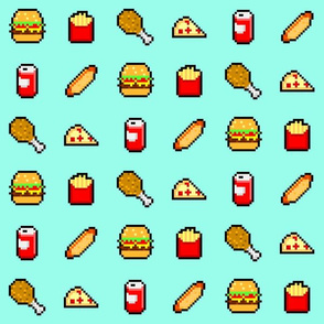 8-Bit Fast Food - Blue - Spoonflower