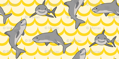Cartoon Sharks (Yellow) wallpaper - mariao - Spoonflower