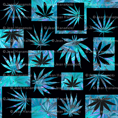 Marijuana Leaf Turquoise Squares fabric - camomoto - Spoonflower