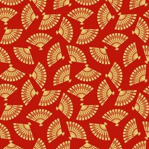 Japanese Fans Gold on Red - Spoonflower