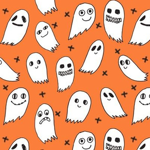 ghosts // orange ghosts halloween ghost - Spoonflower