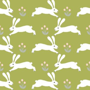 bunny rabbit // lime green rabbit fabric | Spoonflower