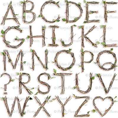 3D Twigs Alphabet - medium fabric - rawbonestudio - Spoonflower