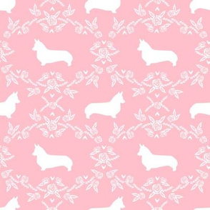 corgi dog breed silhouette florals pink - Spoonflower