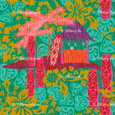 Tiki Hut with texture fabric - byre_wilde - Spoonflower