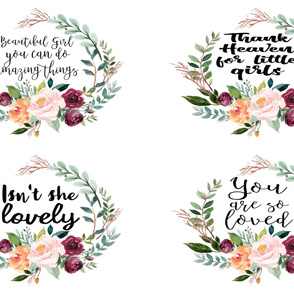 54" Watercolor Floral Wreath Quotes | Spoonflower