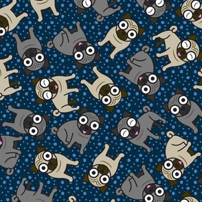 Pug-a-Dot (Navy) - Spoonflower