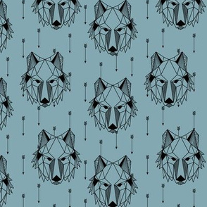 Geometric Wolf + Arrows (blue pond) Geo - Spoonflower