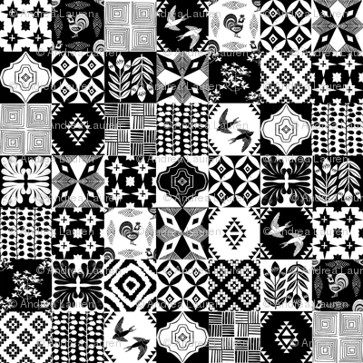 Spanish Tiles - 3" linocut black and white tiles by Andrea Lauren ...