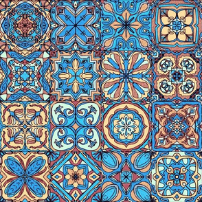 Bright Blue Spanish Tiles - Spoonflower