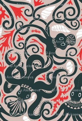 Minoan octopus pattern. Ancient Greek animals. fabric - kostolom3000 ...
