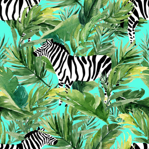 21" Zebra with Leaves - Teal - Spoonflower