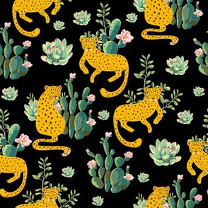 8" Jungle Cactus Leopard - Black - Spoonflower