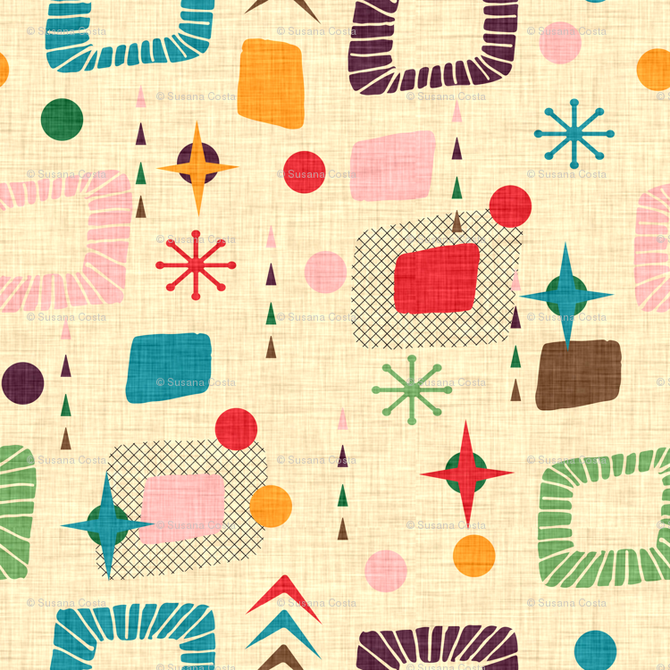 Christmas Vintage Fifties Retro 1950S Atomic Wallpaper Roll or Sample ...