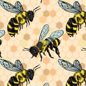 Bumble Bee on Honey Comb - Spoonflower