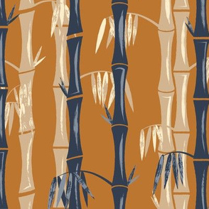 Midcentury Bamboo Forest ~ Rust Tan Blue | Spoonflower
