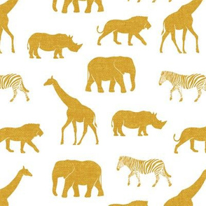 Safari animals - gold - elephant, giraff - Spoonflower
