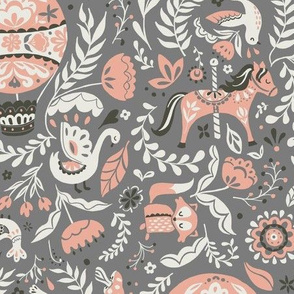 Folk Faire Gray and Pink - Spoonflower