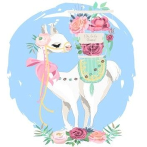 lama carrying a basket of flowers | Spoonflower