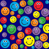 8" Rainbow Smiley Faces Pattern Blue - Spoonflower
