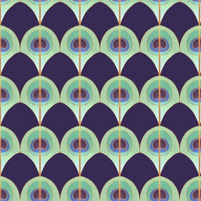 Peacock Feather Retro Art Deco Scales - Spoonflower