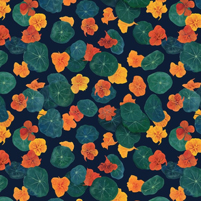 Navy Nasturtiums - Spoonflower