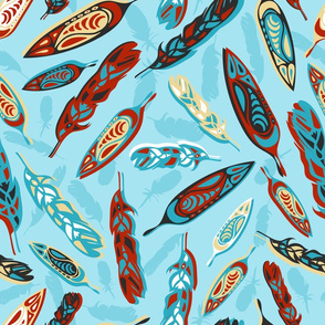 Tlingit Feathers: Large - Wood, Red, - Spoonflower