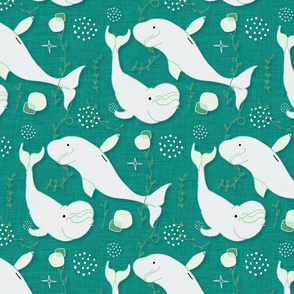Beluga Whale Teal text - Spoonflower