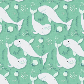 Beluga Whale Teal text - Spoonflower